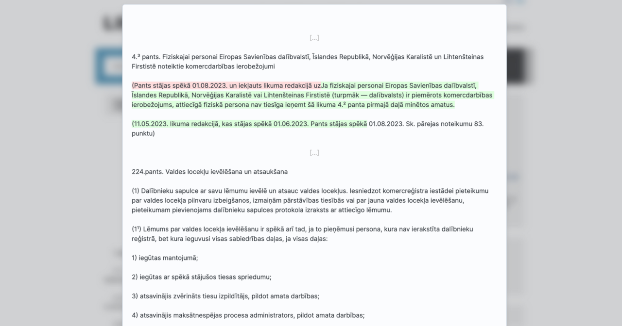 xLaw Likumi - redaction comparison — ExtendLaw